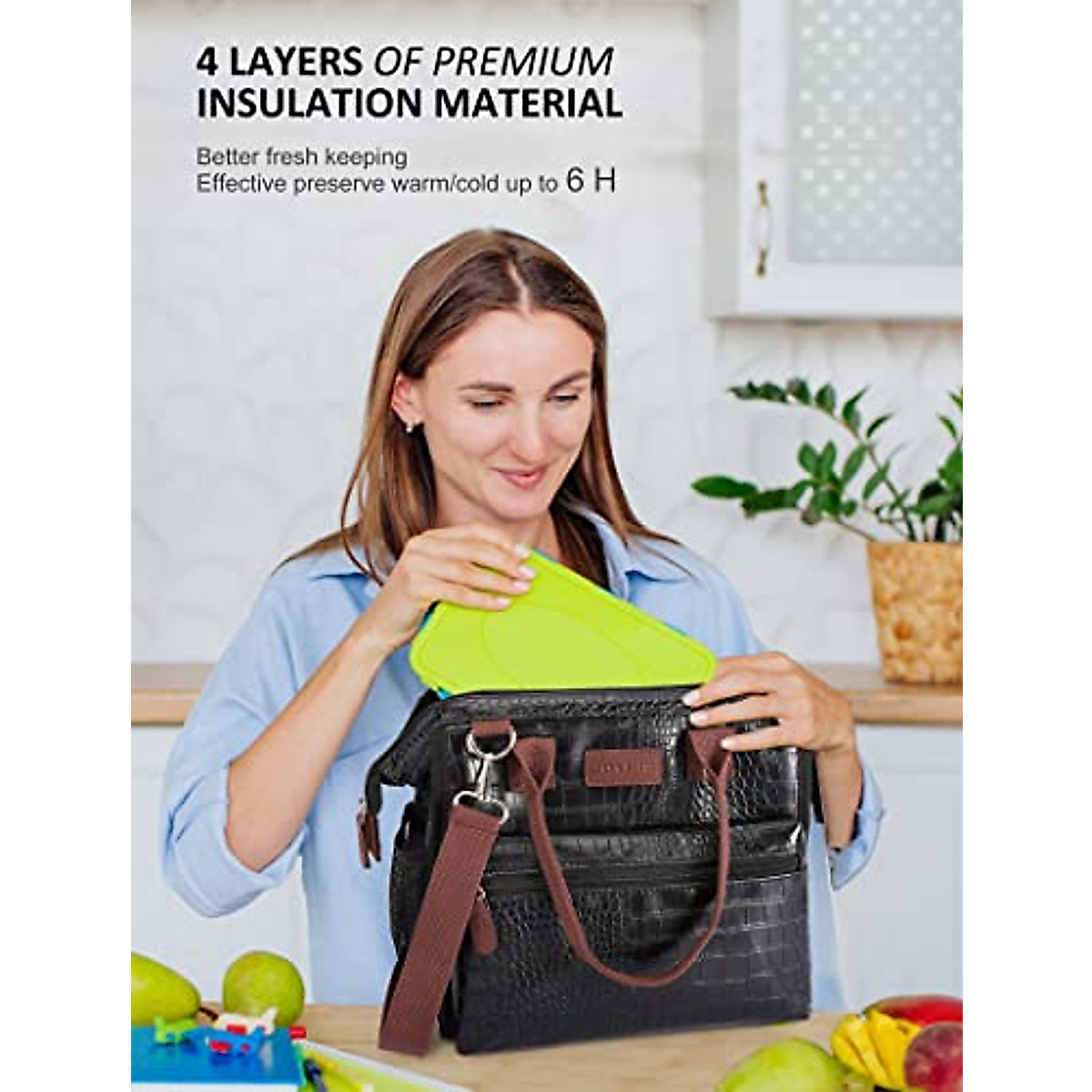 JOYHILL Insulated Lunch Bag Women, Cute Adult Lunch Bag, Water Resistant Leakproof Lunch Bag,Lunch Tote Bag for Women,Lunch Bag Women with Adjustable Shoulder Strap,for Work,Outdoor,Black