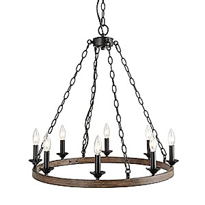 Farmhouse Chandeliers Rustic Round Wagon Wheel 8-Light Fixture for Dining & Living Room, Bedroom and Foyer