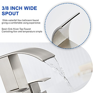 Waterfall Bathroom Sink Faucet Set with Pop Up Drain Stopper & Supply Lines - 4 Inch 2 Handles Centerset Faucet 2 or 3 Hole Lavatory Faucet Bathroom Vanity Mixer Tap Basin Faucets Brushed Nickel