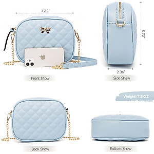 Womens Light Blue Shoulder Crossbody Purse - Girls Cute Small Pocketbook Handbag Quilted Leather Tote Bags Ladies Satchels
