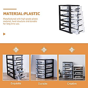 Tofficu 5 Drawer Storage Tower Plastic Storage Multifunctional Storage Cabinet with Clear Drawers Storage Case Organizer for Craft Stationary(Black)