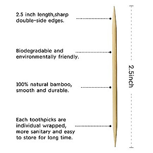 BLUE TOP Wood Bamboo Individually Cello Wrapped Toothpicks 2.5Inch Pack 1000 High-class Appetizer Picks Sturdy Food Pick for Appetizers Cocktails Fruit Olive picks.