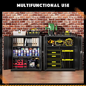 Greenvelly Metal Storage Cabinet, 42”Locking Storage Cabinet with Doors and Shelves, Black Lockable Storage Cabinets for Office, Utility Locker Cabinet, Steel Garage Cabinet with 2 Keys for Home