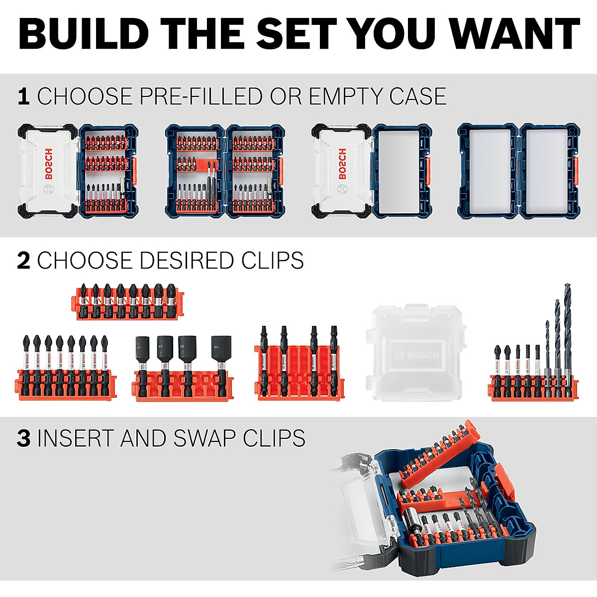 BOSCH CCSPHV208 8-Piece Assorted Set 2 In. Impact Tough Phillips Power Bits with Clip for Custom Case System