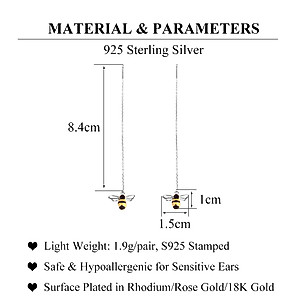 SLUYNZ 925 Sterling Silver Bumble Bee Dangle Earrings for Women Teens Threader Earrings Chain (Silver)