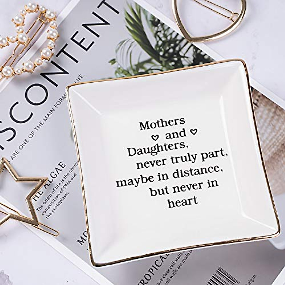 Ueerdand Gift for Mom from Daughter, Mother's Day, Christmas, Thanksgiving, Birthday Gift for Mother and Daughter Ceramic Ring Dish Decorative Jewelry Tray