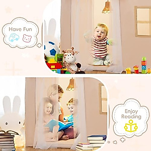 TreeBud Play Tent with Padded Mat, Pennant Banners, Star Lights - Kids Playhouse with Large Space for Indoor Outdoor, Large Play House Toys for Toddler, Boys and Girls, Side Door Roller Blind