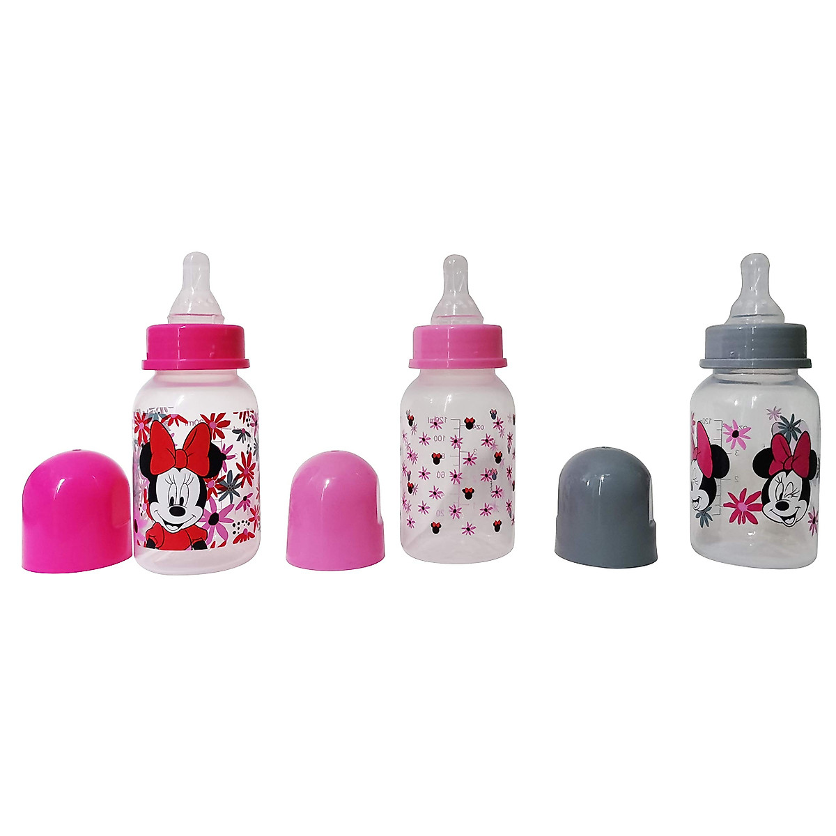 Cudlie Disney Baby Boy Minnie Mouse 5 oz Pack of Three Baby Bottles, Tropic Floral