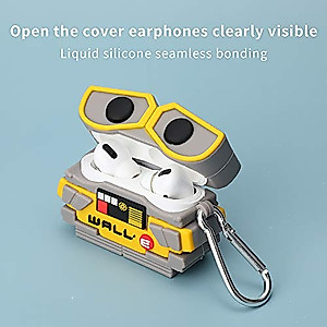 Ahnspiceo Airpod Pro Case,3D Cute Cartoon Wall .E Silicone Cover for Airpods Pro, Accessories Carabiner Protective Case, for Girls Boys Kids Teens (Wall .E Pro)