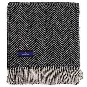 Prince of Scots Highland Tweeds Herringbone 100% Pure New Wool Throw ~ Charcoal ~