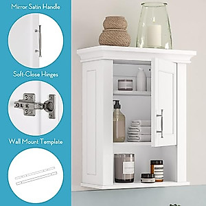 RiverRidge Somerset Single Door Wall Cabinet - Bathroom Medicine Cabinet with Inset Door, Coved Top Shelf, 2 Interior Shelves & Open Display Shelf – Elegant Bathroom Cabinet for Expanded Storage