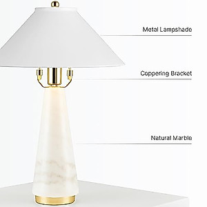 MAGCHARM Table Lamp, Bedside Lamps with 4W LED Bulb, Natural Marble Base, Metal Lampshade, 3000K Color, On/Off Switch Nightstand Lamp, Mid-Century Modern Table Lamps for Bedroom, Living Room End Table