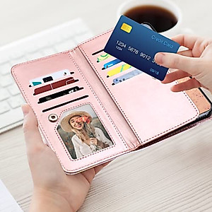 Fingic Galaxy S23 Ultra Wallet Case, 9-Card Holder, Detachable Strap, Rose Gold Marble, PU Leather, 5G (6.8")
