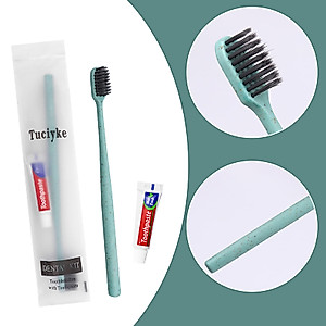 Tuciyke Disposable Toothbrush with Toothpaste Set Pack of 25,Straw Green Individually Wrapped Manual Travel Toothbrush Kit in Bulk Toiletries for Adults,Kids,Hotel,Homeless,Nursing Home,Charity