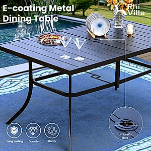 PHI VILLA 8 Piece Patio Dining Set with 13ft Patio Umbrella (Navy Blue), 6 Outdoor Swivel Dining Chairs & 1 Large Metal Dining Table with 1.57" Umbrella Hole, for Lawn Garden Backyard