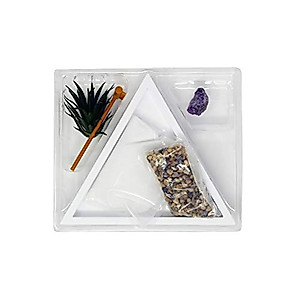 Nature's Mark Mini Zen Garden Kit for Desk with Rake, White Sand, White Triangle Base, Crystal Rock, Mini River Rocks and Air Plant, (7Lx6W Triangle W)