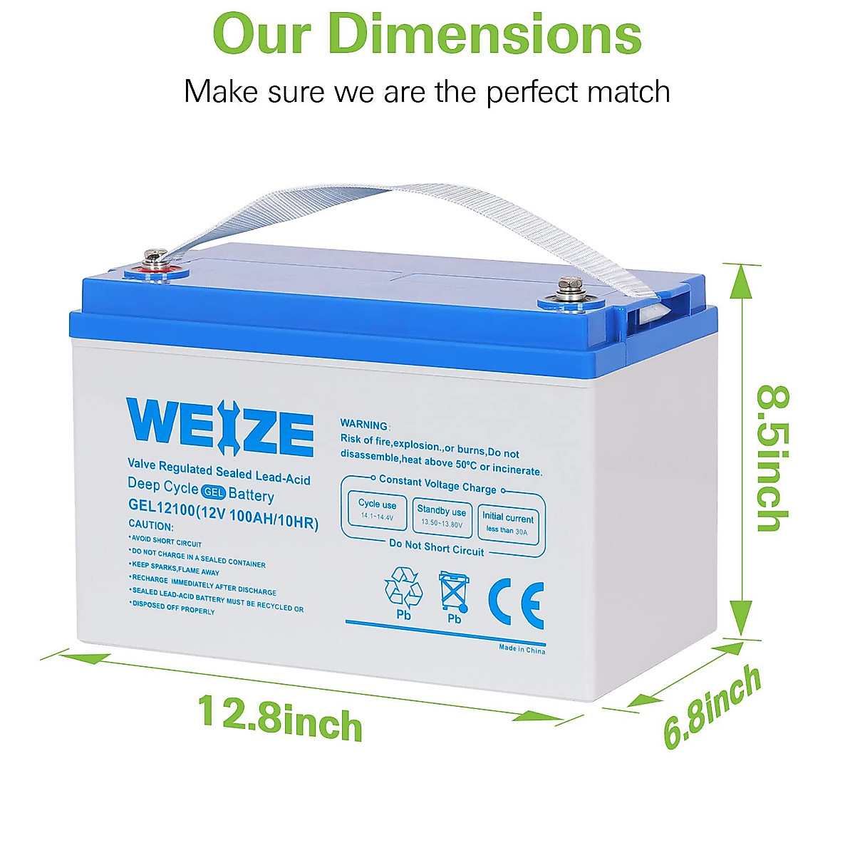 WEIZE 12V 100AH Deep Cycle Gel Battery Rechargeable for Solar, Wind, RV, Marine, Camping, Wheelchair, Trolling Motor and Off Grid Applications