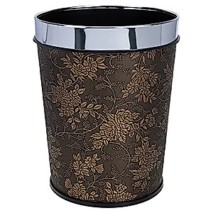 Retro Style Decorative Trash Can, 10L Capacity Waste Paper Basket with Pressing Ring, Flower Print Paper Bucket, Garbage Can Waste Basket Home Office Multi- Function Waste Bin