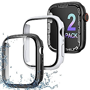 2-Pack 3D Curved Case for Apple Watch Series 7, Tempered Glass Screen Protector 41mm iWatch Full Face Cover Smartwatch Accessories (Black+White)