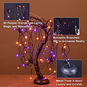 LIGHTSHARE 24-inch Halloween Willow Tree LED Bonsai Night Light,80 LED Lights, Battery Powered or DC Adapter(Included) for Home, Festival,Nativity, Party, and Christmas Decoration, Purple & Orange