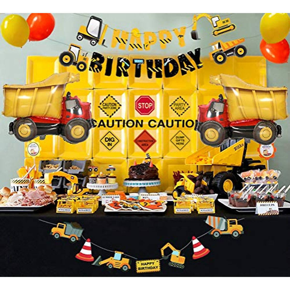 Construction Birthday Party Supplies Dump Truck Party Decorations Kits Set with 2 foil balloons for Kids Birthday Party 52 pack