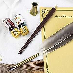 FEATTY GIFTS Calligraphy Pen Set,12-Piece Kit, 5 Nib & 5 Ink Set,Writing Quill Pen,Anitque Dip Feather Pen Set (wood+feather)