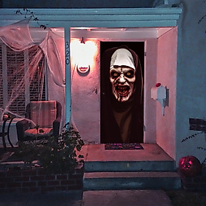 ANPHSIN Halloween 3D Nun Door Stickers, 30 x 80 in Bloody Nun Lifelike Door Wallpaper Sticker for Halloween Decoration, Party Decors