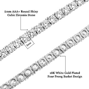 Gemsme 5mm Tennis Necklace, 18K White Gold Plated Tennis Neckalce 5mm Round Cubic Zirconia Classic Necklace for Women (16 Inch)