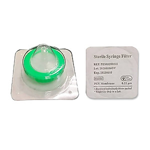 10 Pack Sterile Syringe Filter PES Hydrophilic Filtration 0.22um Pore Size, 33mm Diameter Membrane Sterile PES Membrane Individually Packed by Finetech Made in Taiwan