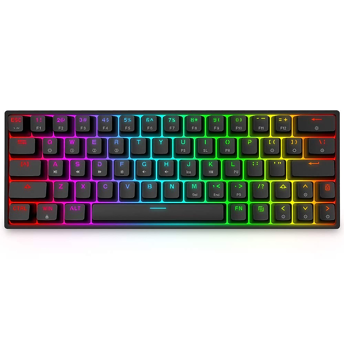 YUNZII SK64 64 Keys Hot Swappable Optical Mechanical Keyboard with ABS Shine-Through Keycaps, RGB Backlit, Programmable for Win/Mac/Gaming (Gateron Optical Blue, Black)