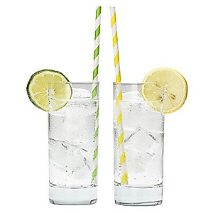 Paper Straws Biodegradable 200 Pack Striped Multi Colored BPA-Free Disposable 8.25" Long Non-Flexible Straw for Everyday/Birthday Party/Easter/Baby Shower/Wedding - By DuraHome