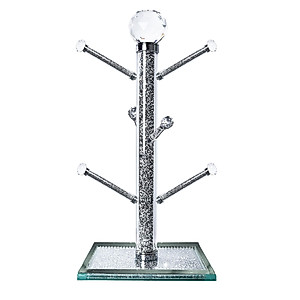 Coffee Mug Tree Rack，Crushed Diamonds Coffee Mug Holder Tree，Vertical Bottle Dryer Rack ,Tree Branch Shaped Crystal Glass Bottle Dryer，Coffee Cups Rack with 6 Hooks，Mug Rack for Kitchen Cafe（silver）