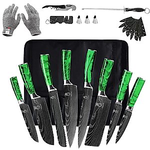 FULLHI Japanese Knife Set, 14pcs Premium German Stainless Steel Kitchen Knife Set, Multiple Colours