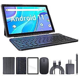 Tablet 2 in 1 Android 11 Tablets with Keyboard 10 inch Tabletas Include Mouse Stylus Tempered Film 6000mAh Tablet 2GB RAM 32GB ROM 512GB Expandable Tableta, 8MP Dual Camera, WiFi BT Google Tablet PC.