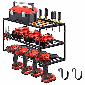 Dosker Tool Organizer Fathers Day Gifts Wall Shelf Mounted Garage Storage Rack 3 Layers Heavy Duty Metal Drill Holder Utility Storage Rack Garage, Workshop and Warehouse for Men Dad Gifts 1PC