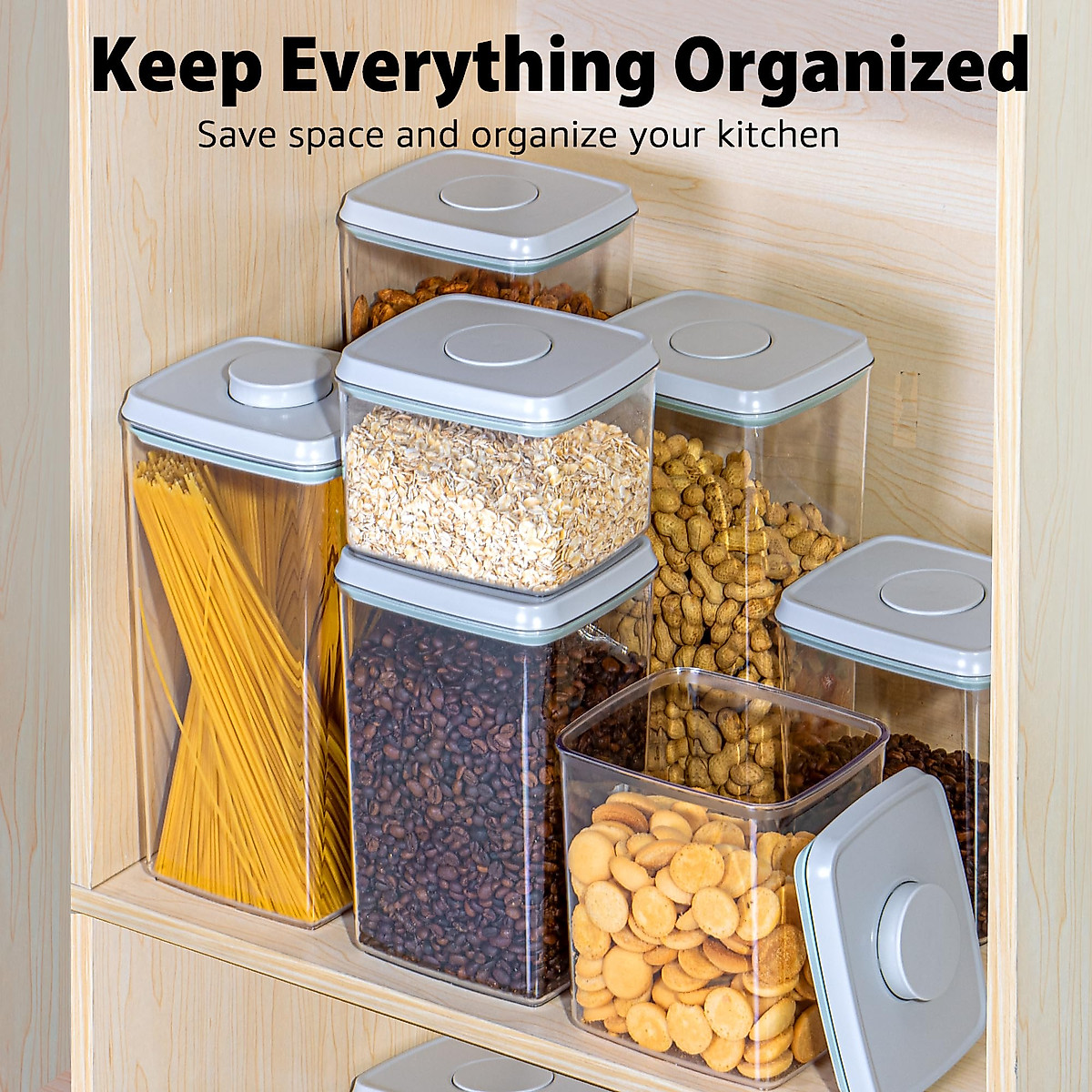 Uamector Pop Container Sets, 2-Piece Large Airtight Food Storage Containers, BPA-Free Air Tight Stackable Dry Cereal Container, Pantry Organization and Storage Cereal Snack Sugar Coffee (2 * 2.9Qt)