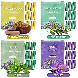 Incense Cones, Assorted Scented Incense Cones with Holder, Incense Gift Set for Mothers Day, Rose, Sage, Lavender, Violet, Cinnamon, Eucalyptus, Sandalwood, Rain Forest, 120 Cones Total