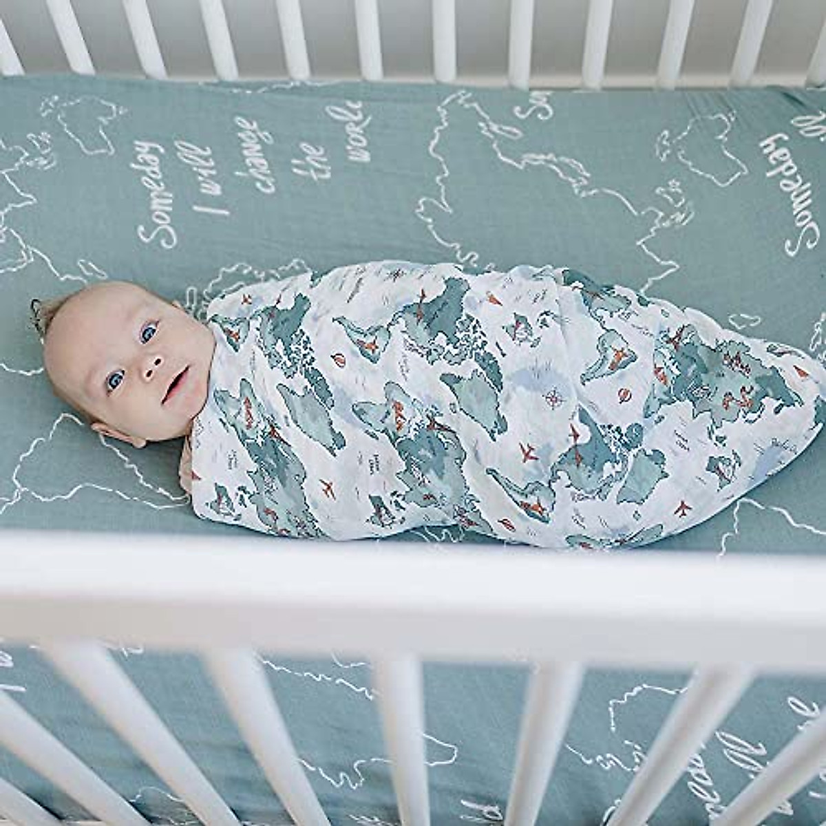 Swaddle Blanket, Boutique Muslin Blankets for Girls & Boys, Baby Receiving Swaddles, Ideal Newborn & Infant Swaddling Set, Perfect Shower Gifts, 2 Pack (World Map + Someday)