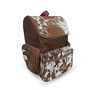 Real Cowhide Backpack Bag Cowhide Diaper Bag Travel Daypack Bag Hold all Backpack Multi Pockets | Brown and White Backpack Bag