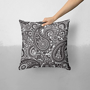 iiRov Black and White Paisley Pattern V6 - Custom Decorative Home Decor Indoor or Outdoor Throw Pillow Cover Plus Cushion Set for Sofa, Bed or Couch (Pillow CASE Cover Plus Cushion)