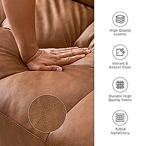 mopio Aaron Couch, Futon Sofa Bed, Sleeper Sofa, Loveseat, Couches for Living Room, Bedroom, Mid Century Modern, Arms Split Back Design 77.5" (Faux Leather, Pecan Brown)