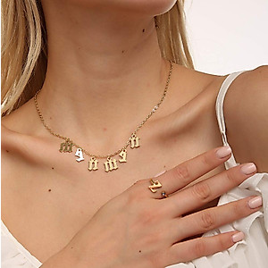 925 Sterling Silver Personalized Initial Name Ring with Simulated Birthstone Cusotm Initial Alphabet Letter Adjustable Size Stackable CZ Wrap Open Ring (Gold)