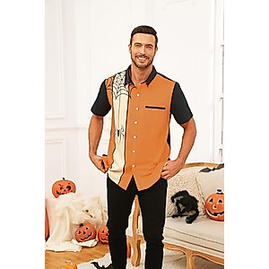 Funny Halloween Shirts for Men Adult Scary Button Up Halloween Bowling Shirts