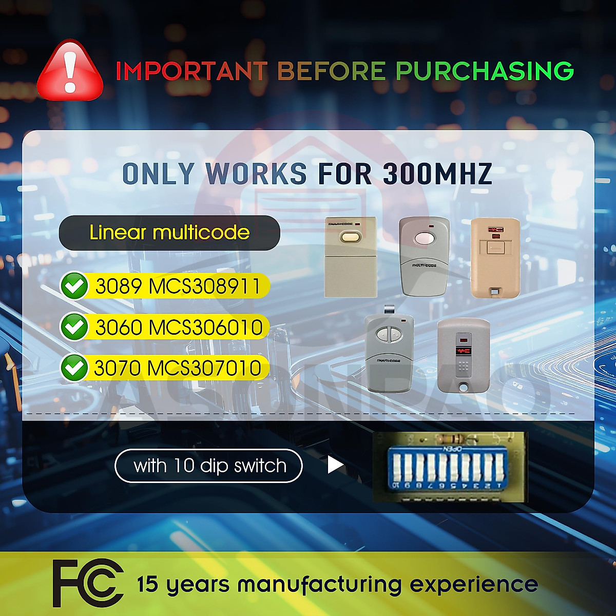 3 for Multicode Gate Opener Remote 3089 MCS308911,3060 MCS306010,3070 MCS307010 Garage Door Opener 3-Year-Warranty Long-Lasting Alkaline Battery Ultra-Long Range