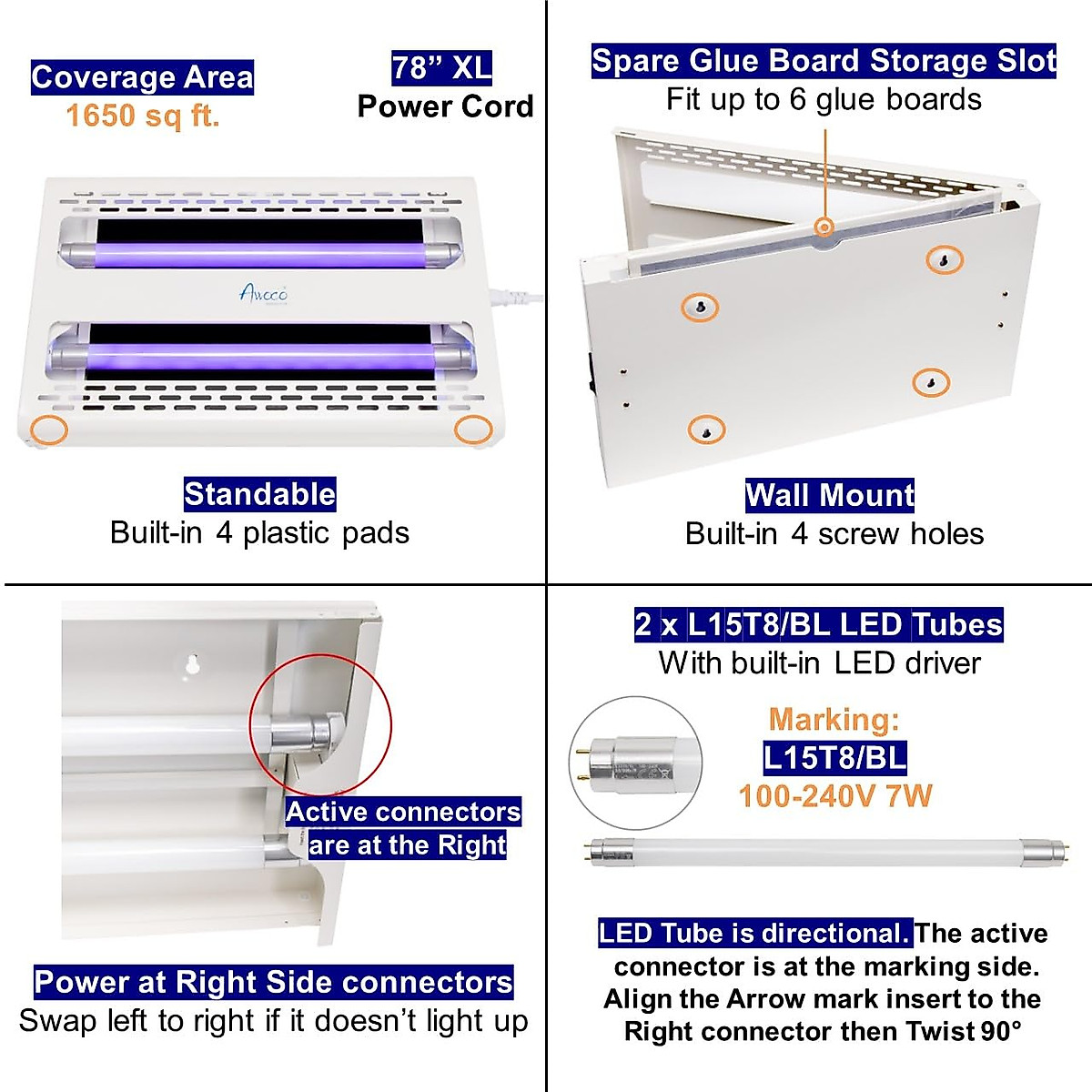 Awoco 11W 100V-240V LED Wall Mount or Table Standing Sticky Fly Trap Lamp for Capturing Flies, Mosquitoes, Moths and Flying Insect (Fly Trap)