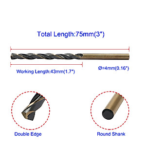 Ohamtes 4mm Reduced Shank Twist Drill Bits High Speed Steel HSS 4341 for Iron/Copper/Plastic/Aluminum Plates/Metal Materials, Round Shank, Double Edge, 2 Pcs