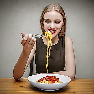 ALLUSEIT Pasta Bowls, 6pcs/40oz Bone Porcelain Bowls Set for Soup and Salad, White Ceramic Serving Bowls and Plate for Kitchen, Wide & Shallow, Microwave & Dishwasher Safe, Φ9inch