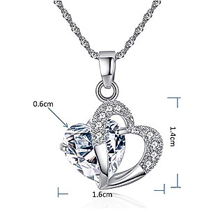 Lutos Heart Silver Plated Crystal Diamond Gem Pendant Hollow Silver Chain Necklace Shinning Jewelry for Girl Women