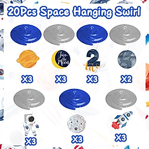 20Pcs Space 2nd Birthday Hanging Swirl Decorations,Two The Moon Second Birthday Party Hanging Decor for Kids Boy Baby Shower,to The Moon Birthday Decor,2 Year Old Outer Space Party Supplies