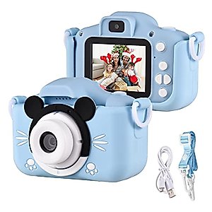Wennzy Mini Cartoon Kids Digital Camera 1080P Digital Video Camera for Kids Dual Lens 2.0 Inch IPS Screen Built-in Battery Cute Photo Frames Featured Birthday for Boys Girls